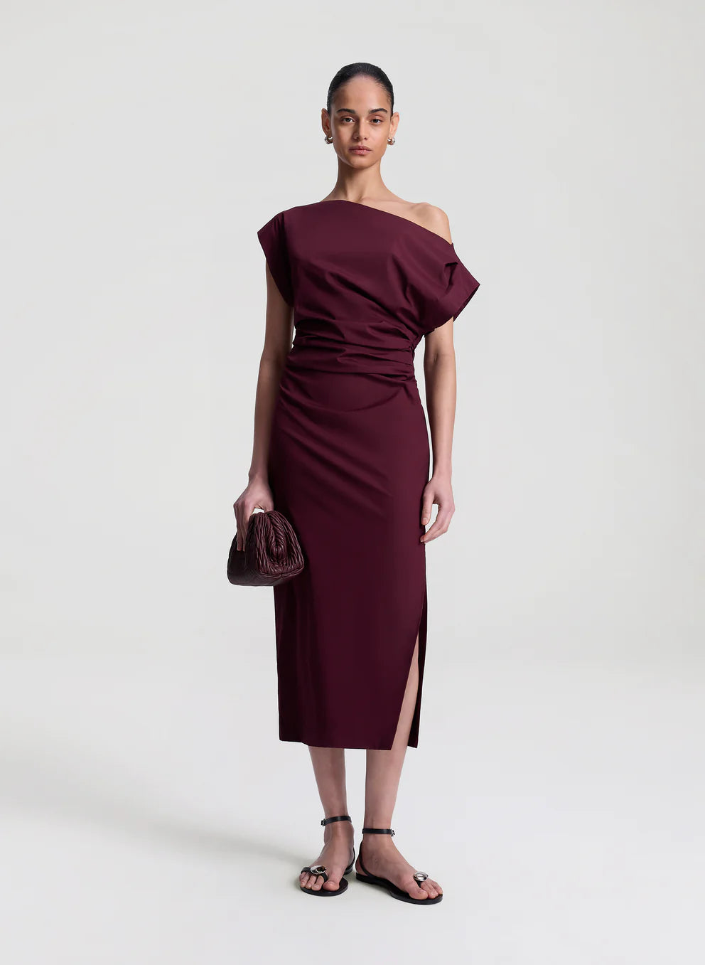 Nara Stretch Cotton Off Shoulder Midi Dress - Plum – Sanctum Style
