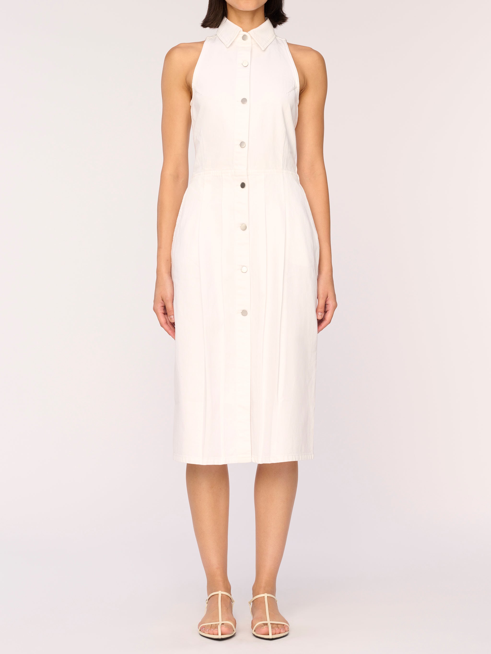 Daphne Denim Dress Midi - White | Sanctum Style